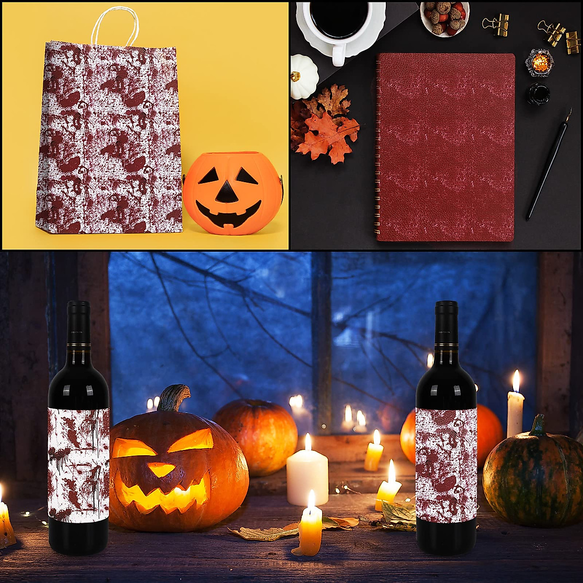 AnyDesign 10Pcs Halloween Theme Faux Leather Sheets Spooky Bloody Printed Synthetic Leathers Red White Black Scary Bloodstain Fabric Leathers for Halloween DIY Craft Earring Hair Bow Making, 8 x 12"