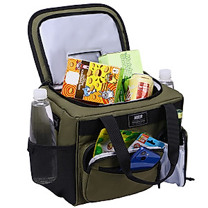 MIER Leakproof Insulated Cooler Lunch Bag for Adult Men Women 30 Can Cooler Bag with Top Flip Lid, 18L, Multiple Pockets (Dark Green-No Luggage Strap)