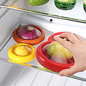 YJWZWE Reusable Fruit and Vegetable Storage Containers Lemon Keeper Tomato Holder Silicone Food Savers Fresh Stretch Pod for Fridge 2 Pack