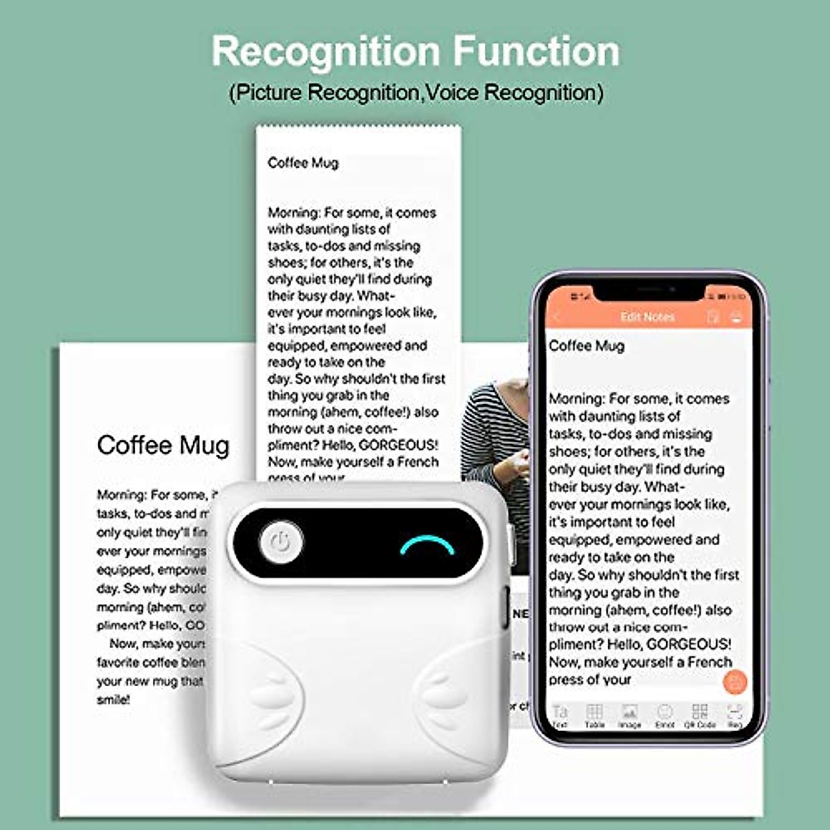 VIBY Mini BT Pocket Printer Portable Instant Mobile Printer Thermal Paper Receipt Printer for Android iOS Smartphone Windows
