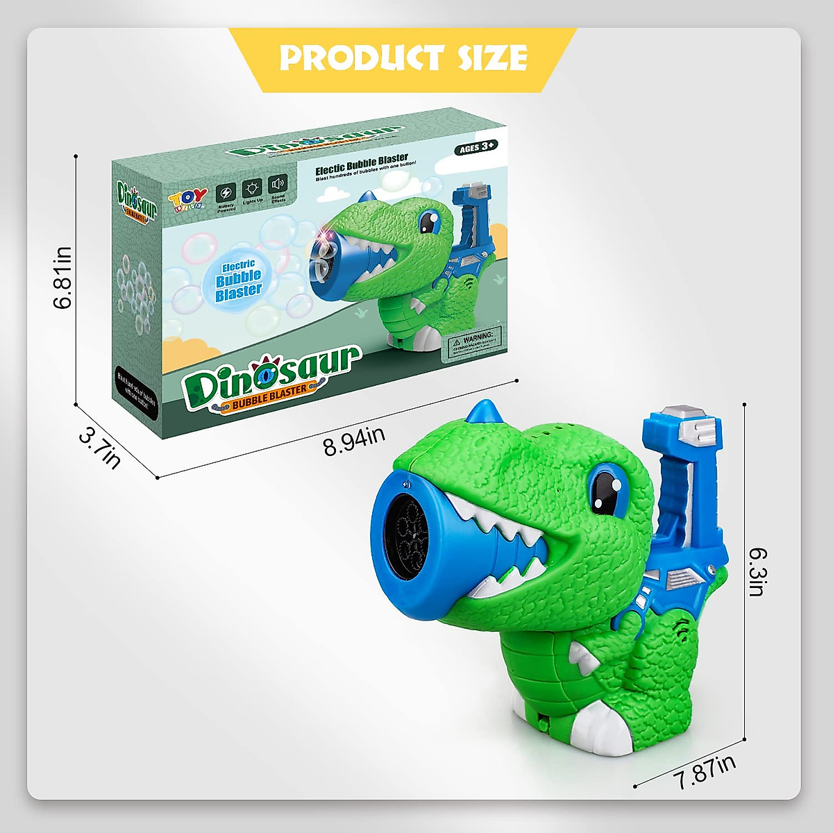 TOY Life Dinosaur Bubble Gun for Toddlers with 3 Bubble Refill Solutions, Bubble Machine for Kids Ages 4-8, Bubble Kids Leaf Blower, Bubble Blaster Gun, Bubble Maker, Easter Bubble Gift for Kids