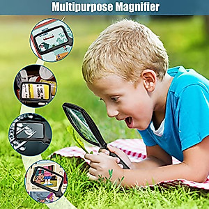 Folding Handheld Magnifying Glass with Light, 3X Large Rectangle Reading Magnifier with Dimmable LED for Seniors with Macular Degeneration, Newspaper, Books, Small Print, Lighted for Low Visions Black