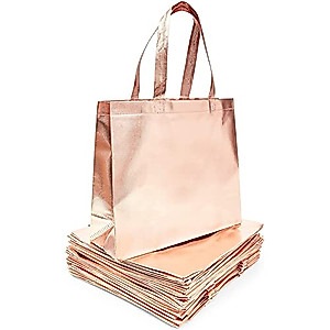 Juvale 24 Pack Holographic Rose Gold Reusable Grocery Bags with Handles for Shopping Boutiques, Birthdays (13.8 x 11.8 x 4.72 In)