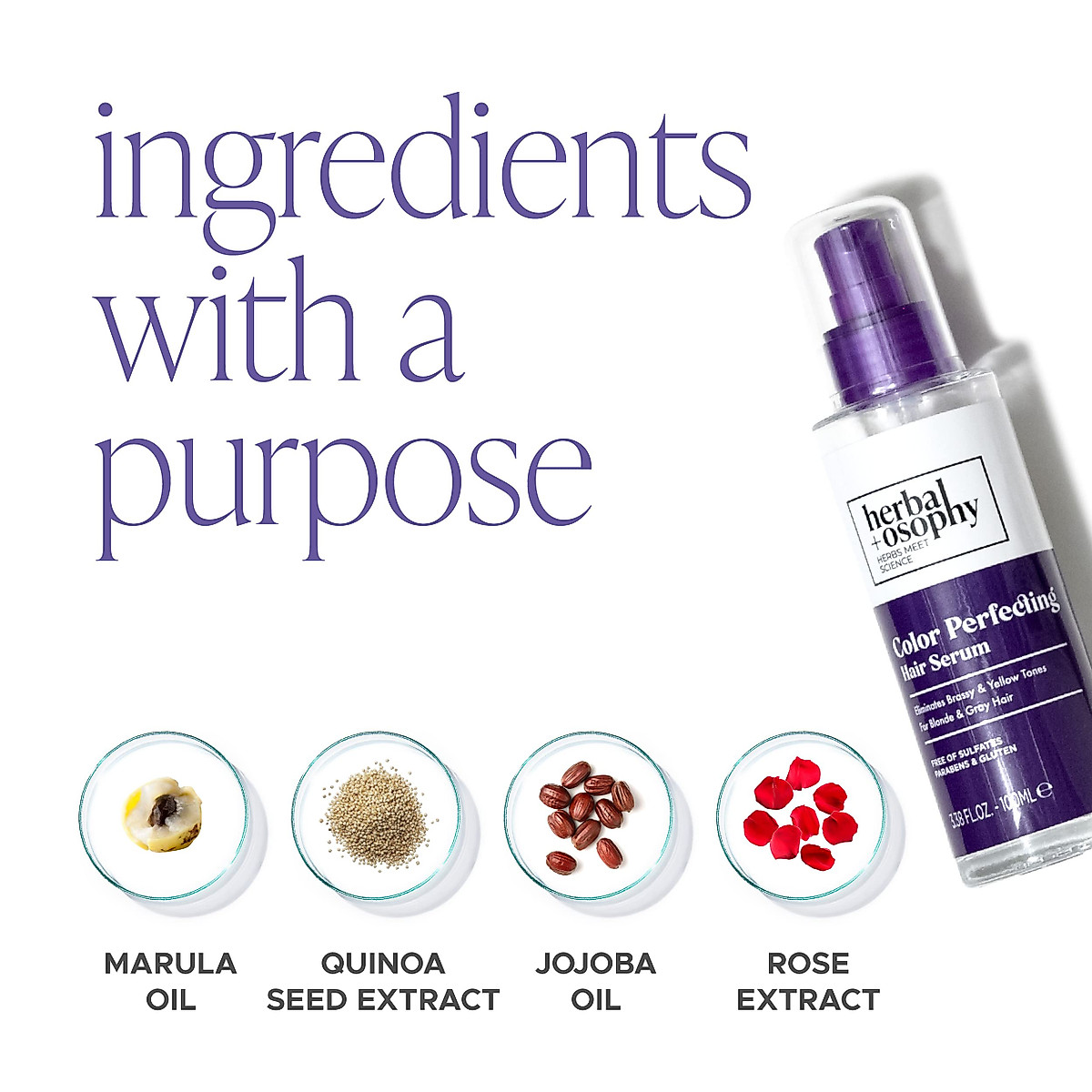 Herbalosophy 2 x 16.9 Fl Oz Purple Shampoo & Conditioner Set for Blonde and Gray Hair, with 3.38 Fl Oz Hair Serum, Eliminates Brassy and Yellow Tones