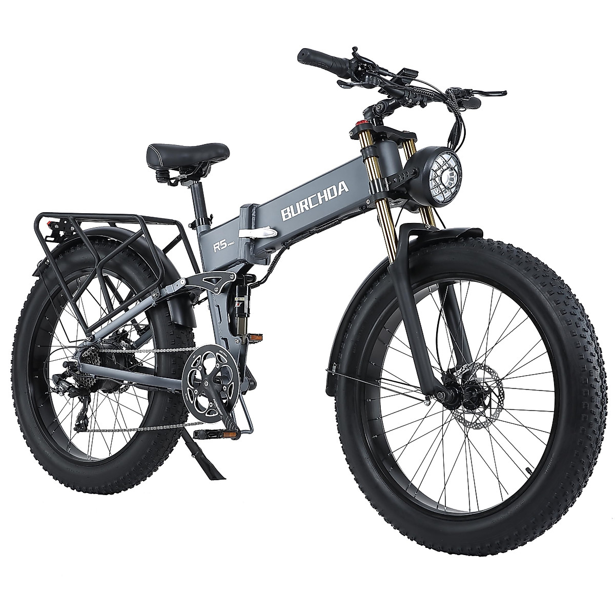 Electric bike 1000W 48V 20AH Removable Battery Folding Adult Ebike 26*4''Fat Tire up to 30MPH 75 Miles All Terrain Beach Mountain Electric Bicycle with Full Suspension & Dual Hydraulic Disc Brake