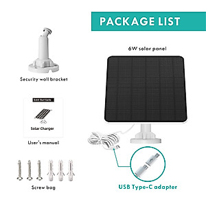6W Solar Panel for Security Camera, USB Solar Panel Compatible with Rechargeable Battery Powered Camera, Solar Panel with 9.8ft Charge Cable, IP65 Waterproof, Adjustable Security Wall Mount