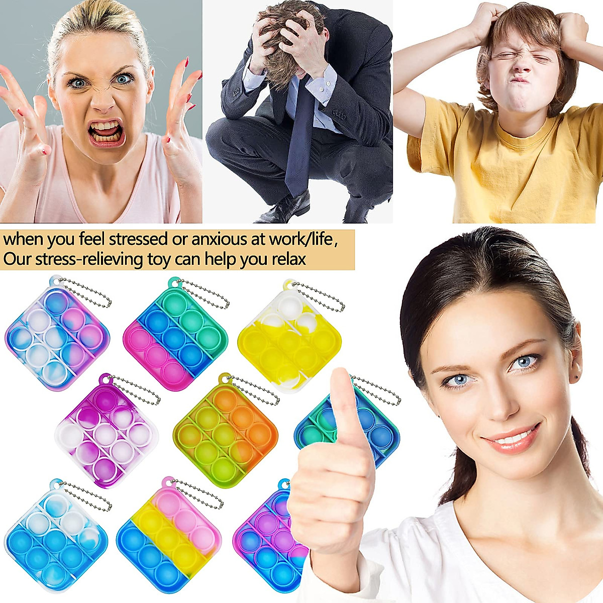 30 Pcs Mini Pop Bubble Fidget Toys, Silicone Keychain Small Pop Bulk for Party Favors, Classroom Prizes, Reliever Hand Toy Goodie Bag Stuffers Halloween Christmas Birthday Gifts for Kids Students