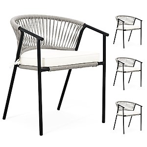 YITAHOME Outdoor Dining Chair Set of 4, Rope Woven Design Stackable Chairs, Indoor-Outdoor Armchair Seating for Patio, Backyard, Poolside, Balcony - Beige