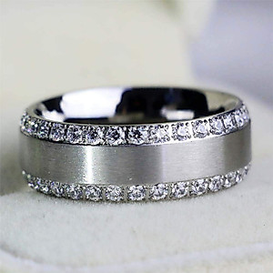 Two Rings His Hers Wedding Ring Sets Couples Matching Rings Women's 2pc White Gold Filled Square CZ Wedding Engagement Ring Bridal Sets & Men's Titanium Wedding Band