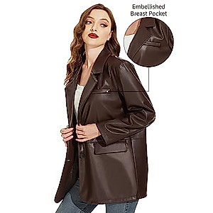 Fahsyee Women's Faux Leather Blazer - Women Motorcycle Vintage Moto Biker Coat Vegan Pleather Fashion Jackets Coffee M