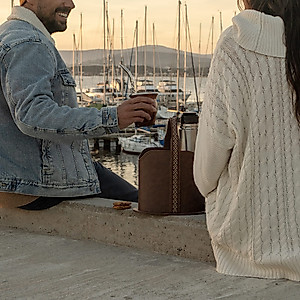 thebmate [Premium Yerba Mate Cup (Mate Gourd) - Crafted Ceramic Teacup - Brown Leather Wrapped Handmade in Uruguay - Mate Camionero - Camionero Style (Coppery Brown)