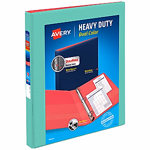 Avery Heavy-Duty Dual Color 3 Ring Binder, 1/2 Inch Slant Rings, Mint/Coral View Binder (17881)