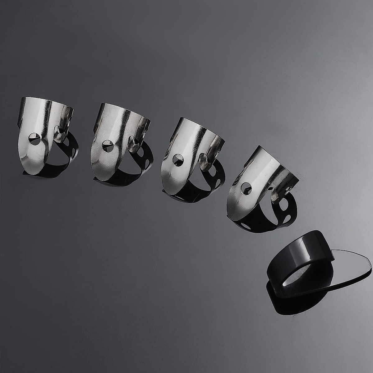 6 Pieces Banjo Finger Picks Set, Including Stainless Steel Finger Picks and Thumb Picks, Metal Finger Picks Adjustable Bass Finger Picks for Guitar, Banjos and Other Instruments (Silver, Black)