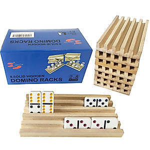 Yuanhe Domino Holder Trays Rack - Set of 8 Wooden Tiles Stand Holders for Mexican Train Rummy Chickenfoot