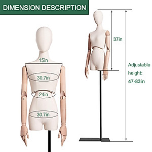 CDDUOLA Female Mannequin Dress Form Torso with Rotatable Waist and Head, Mechanical Upper Body Model Torso Display, 47-83 Inch Height Adjustable for Dress and Jewelry Display
