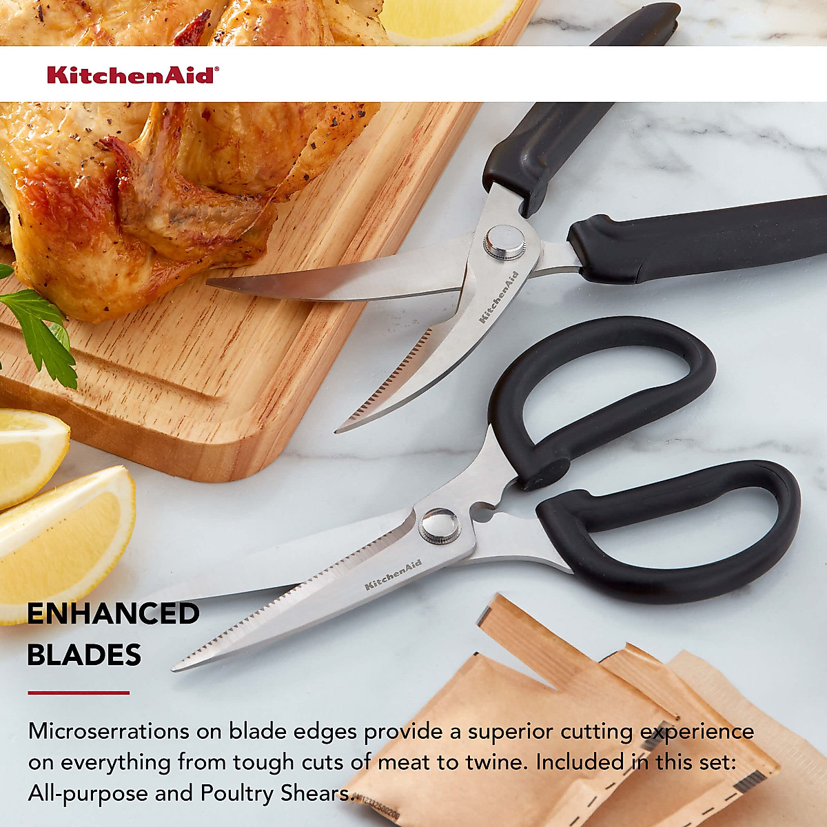 KitchenAid Stainless Steel All Purpose and Poultry Shears Set with Soft Touch Handles, 2 Piece, Black