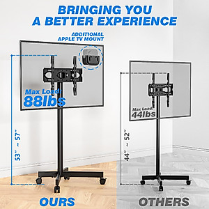 Mobile TV Cart Rolling Floor Stand for 23-60 Inch LCD LED OLED 4K Smart TVs up to 88 lbs, Height Adjustable Outdoor Metal Trolley Stand with Locking Wheels and Tilt Mount for Home Office Portable Use
