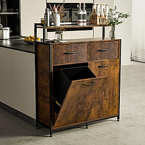 HSSZXFR Dual Tilt Out Trash Cabinet, Hidden Trash Bin Cabinet with 2 Drawers and Shelf, Large Kitchen Trash Bin Cabinet MDF board, Laundry Hamper Cabinet Free Standing Holder 10 Gallon