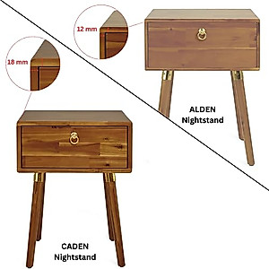 Bme Caden Solid Wood Nightstand/Side Table/End Table, Fully Assembled, with 1-Drawer for Mid Century Bedroom and Living Room, Caramel