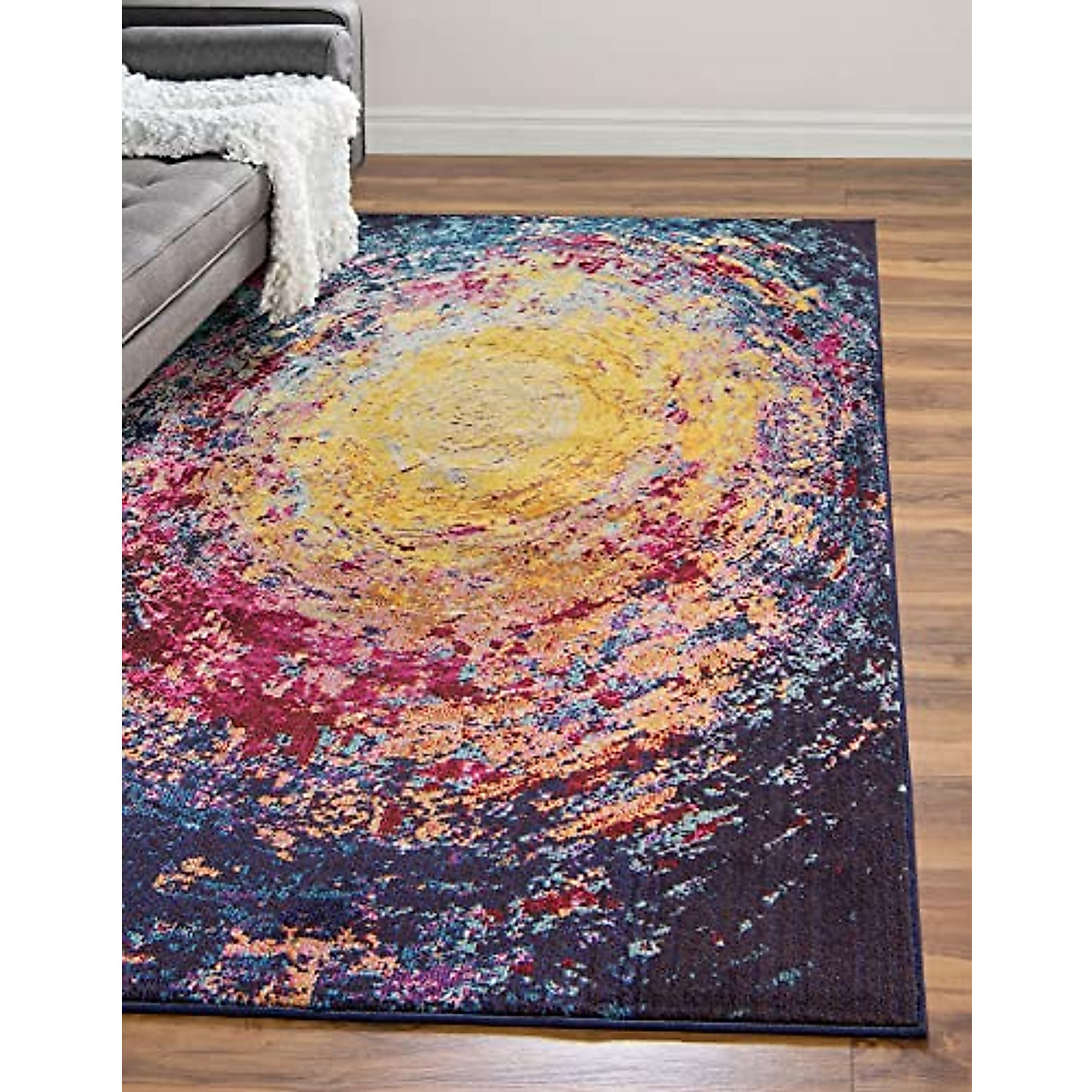 Unique Loom Estrella Collection Abstract, Gradient, Modern, Sunburst, Distressed Area Rug, 3 ft 3 in x 5 ft 3 in, Multi/Brown