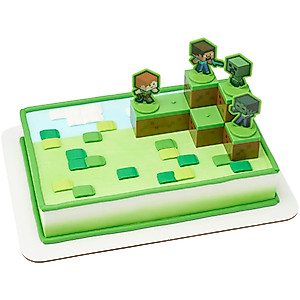 DecoSet® Mobs Beware Minecraft Cake Topper, 6-Piece Stackable Cake Decoration, Interlocking 3D Blocks With Characters, Food Safe Birthday Cake Decoration