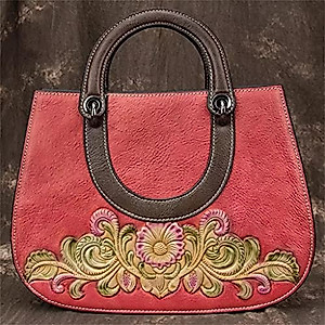 LDCHNH Vintage Ladies Handbag Casual Tote Bag Hand Embossed Floral Shoulder Messenger Bag (Color : D, Size