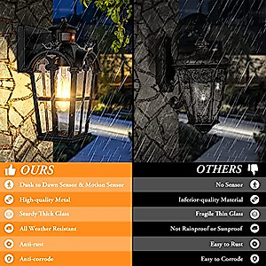 BrightHome Motion Sensor Outdoor Wall Lights, 2-Pack Dusk to Dawn Front Porch Lights, Waterpoof Exterior Wall Mount Light Fixtures, Black Attractive Wall Lanterns for House Garage Doorway Backyard