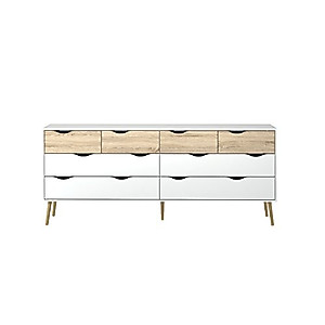Tvilum Diana 8 Drawer Dresser, White/Oak Structure