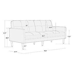 CHITA Mid-Century Sofas 73.2''W Faux Leather 3 Seat Sofa Couch Sets for Living Room Apartment, Grey