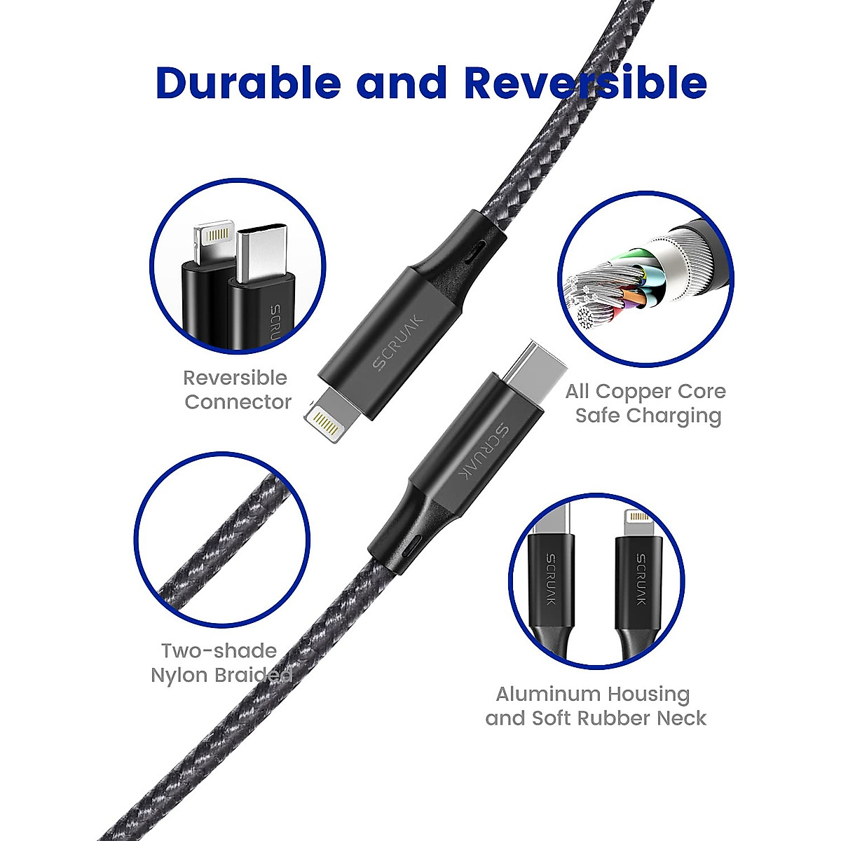 SCRUAK Extra Long iPhone Charger Cord 16Ft, 16 Feet USB C to Lightning Cable Fast Charging Nylon Braided iPhone Charger Cable for iPhone 13/13 Pro/13 Pro Max/12/11/Max/XS/XR/8, iPad, AirPods Pro