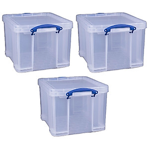 Really Useful Box 32 Liters Storage Bin Container with Snap Lid and Clip Lock Handles for Lidded Home and Office Storage Organization, 12 Pack