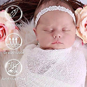2 Pieces Newborn Baby Photography Props Long Ripple Stretch Wrap DIY Girl Boy Photo Props Blanket with Headbands (White + Purple)