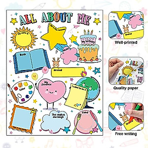 30 Pcs All About Me Coloring Posters Pack,Colorful Star Student Poster First Day of School Fill in Poster Ideas Project Chart for Preschool Elementary Kindergarten Craft Classroom Activities Supply (Colorful)
