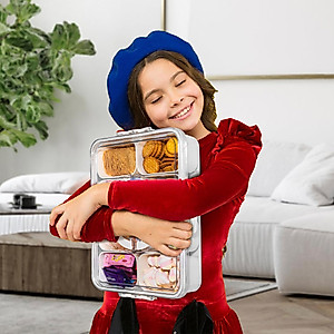 WACOI Divided Snack Serving Tray with Lid and Handle travel Snackle Box Charcuterie Container Portable Storage Organizer for Candy, Fruits, Nuts, Snacks 1Pack White