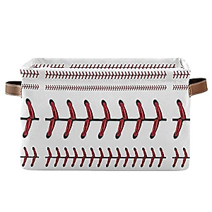 xigua Baseball Storage Basket Collapsible Toy Storage Bins Waterproof Canvas Storage Basket with Leather Handles for Home Closets Offices,Bedrooms,Kids Toy and Gift Baskets,1PCS