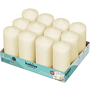 BOLSIUS Set of 12 Ivory Pillar Candles - 2.25-x 4.75 Inch Unscented Dripless Clean Burning Dinner Candle -Wedding Parties Special Occasions