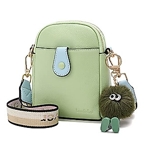 Small Crossbody Bags for Women Cross Body Bag Purses Mini Cell Phone Wallet Shoulder Handbags With Adjustable Strap and A Fluzzy Toy(Green)
