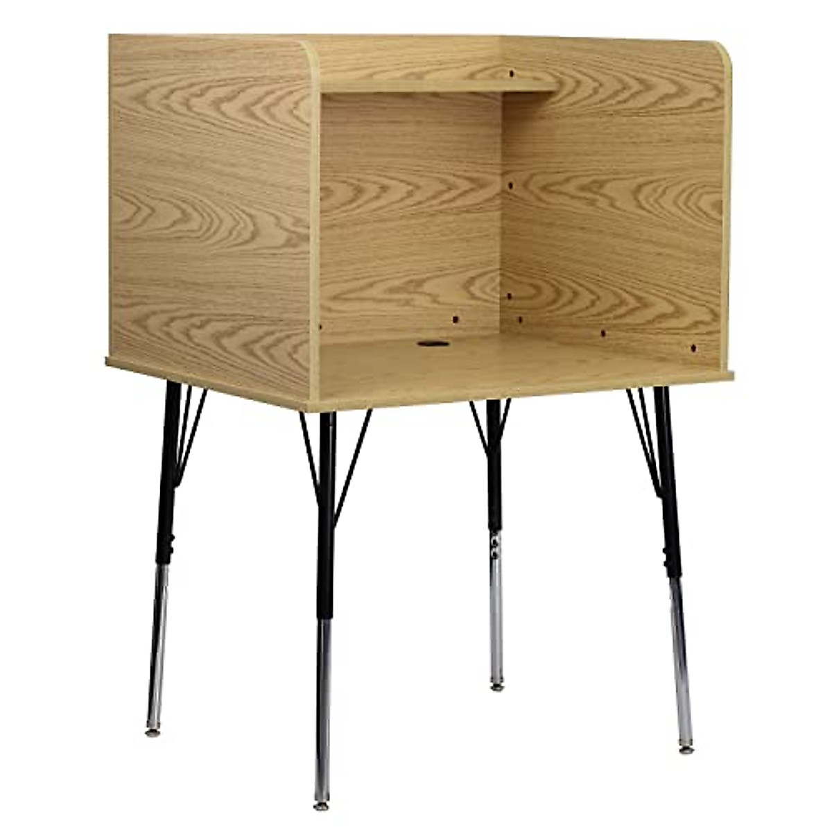 Flash Furniture Study Carrel - Oak Finish with Top Shelf - Height Adjustable Legs - Wire Management Grommet