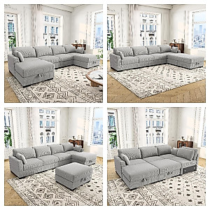 Nynsley Corduroy Middle Seating Modular Sectional Couch Module Parts Convertible Modern Sectional Sofa Couch Accent Armless Chair, Removable and Washable Pillowcases,Grey