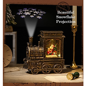Lewondr Train Snow Globe, USB/Battery Operated Snow Globe with Snowflake Projector Water Swirling Glitter, Christmas Village Snow Globe with 6 Hour Timer, Gift for Girls Girlfriend Women, Bronze Gold