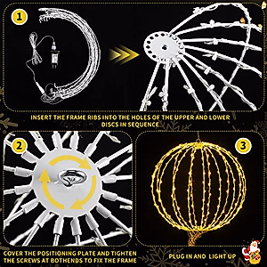 Gulfmew Christmas Ball Light, 16 Inch 8 Modes Large Hanging Tree Globe Light, Foldable Iron Frame Ball Light with Plug Charging for Christmas Yard Patio Garden Decoration Ornament (2 Pack)