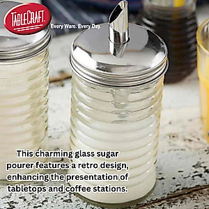 TableCraft HBH860 Beehive Collection Sugar Pourer, 12 oz., 6-5/8"H, Dishwasher Safe, Stainless Steel Pour spout, Glass, Clear