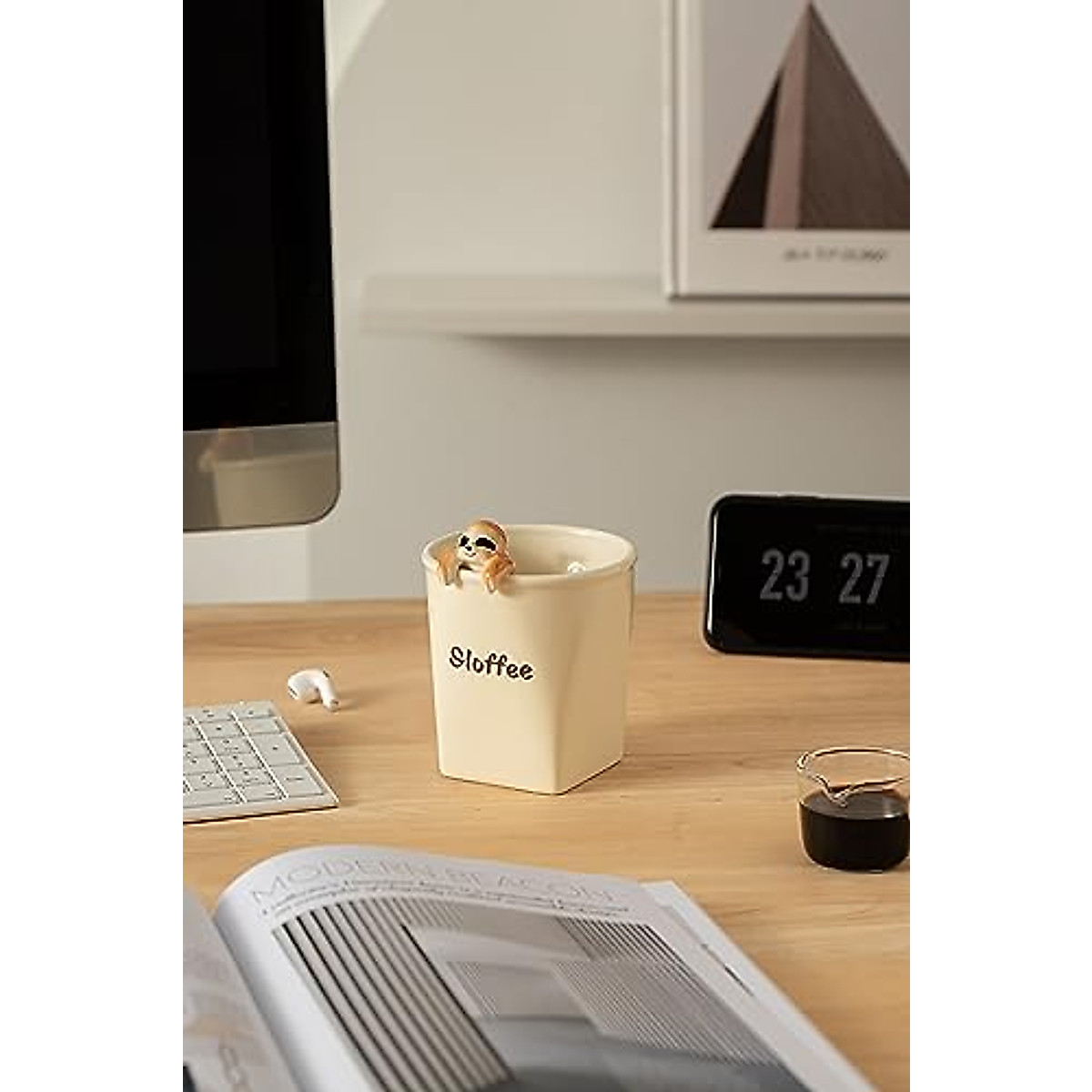 DIHOclub Ceramic Cup Funny 3D Sloth Mug Coffee Mug for Women and Men Gift for Best Friends and Coworkers (Cream-Sloth)