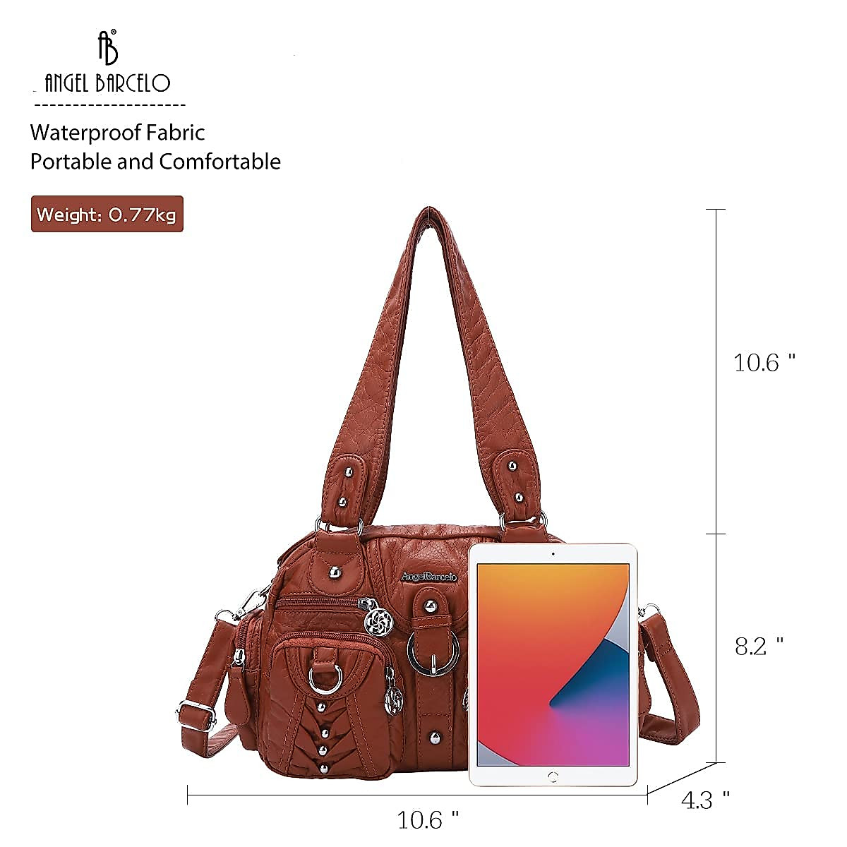 Angel Barcelo Purses and Handbags Women Tote Shoulder Bag Top Handle Satchel Hobo Bags Fashion Washed Leather Purse Brown