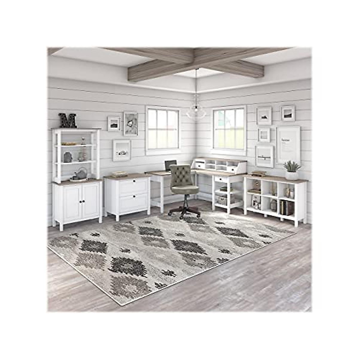 Bush Mayfield 60W L Shaped Computer Desk in Shiplap Gray/White - Engineered Wood