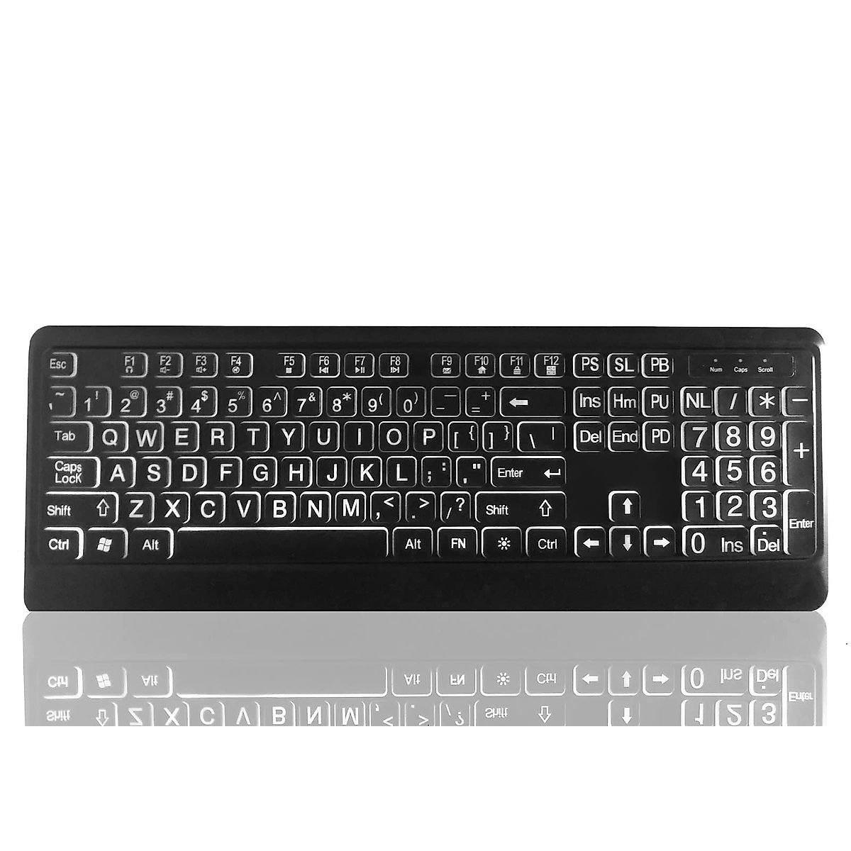TRONWIRE LED White Backlit Illuminated Large Oversized Print Letter Wired USB 104 Keys Standard Full Size Keyboard for Desktop PC Computer