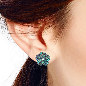 AeraVida Abalone Shell Plumeria Flower .925 Sterling Silver Post Earrings