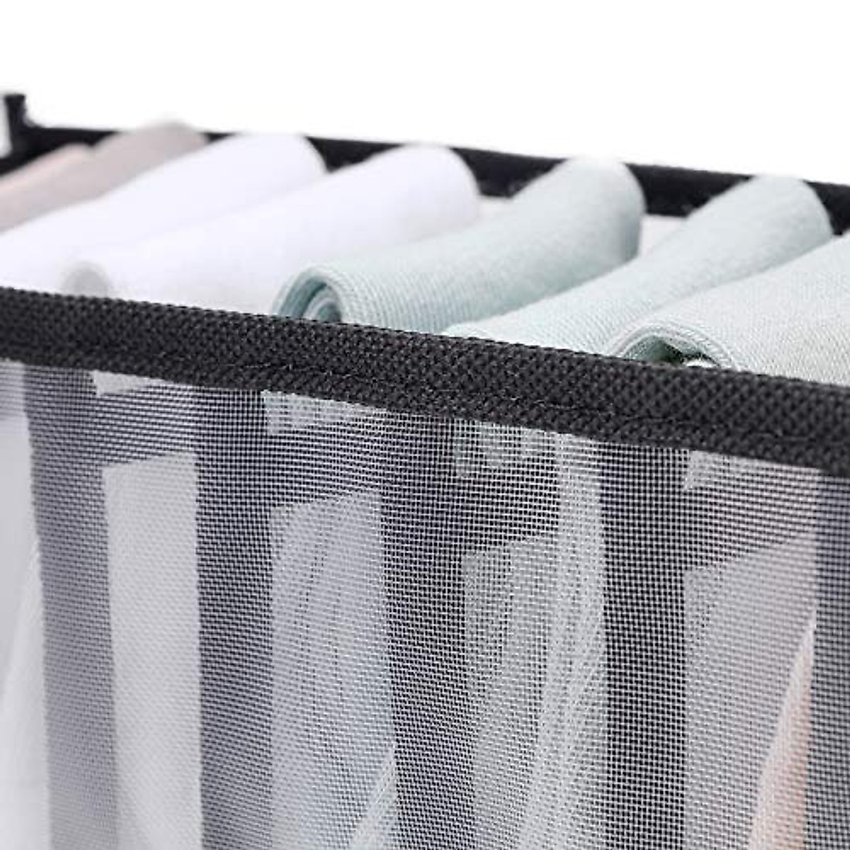 TIKHOENG Underwear Organizer, Drawer Divider For Underwear/ Socks/ Bras/ Ties, Foldable Storage Boxes, Organizers Clothes Storage With 3pcs Of 6/7/11 Compartments (Black)