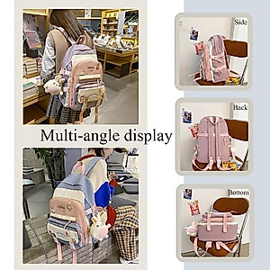 YJMKOI Kawaii Girl backpack with Cute Plush Doll Pendant Cute Elementary Schoolbag,Aesthetic Backpack for Teen Girls (Pink)