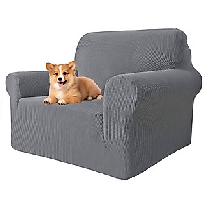MAXIJIN Stretch Chair Cover Chair Slipcovers with Arms, 1-Piece Couch Sofa Chair Covers for Living Room, Non Slip Armchair Cover (31"-46") Furniture Protector Dogs Pet Friendly (Chair, Light Grey)